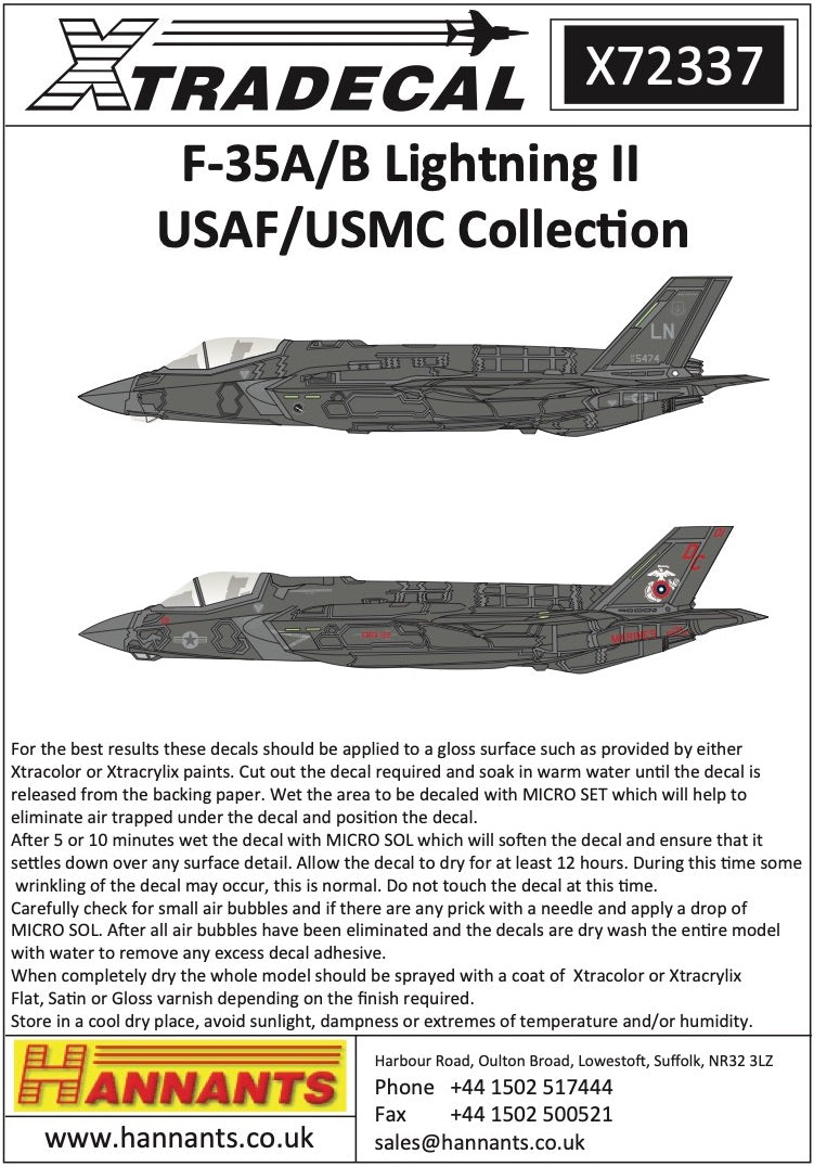 Xtradecal 72337 1:72 Lockheed-Martin F-35A/B Lightning II USAF/USMC Co – Puzzle Craft