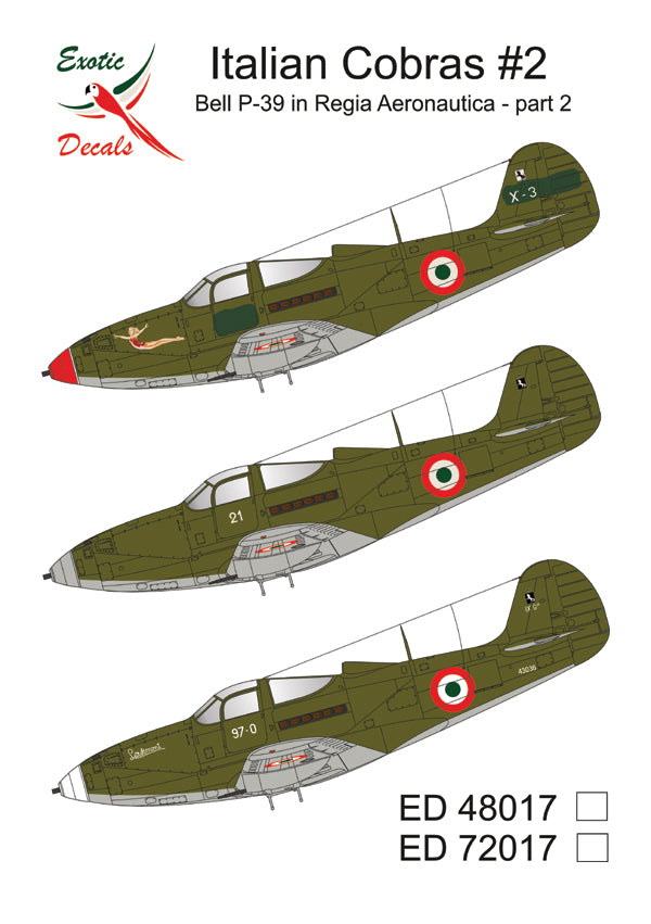 Exotic Decals ED48017 1:48 Italian Cobras #2 Bell P-39 in Regia Aerona ...