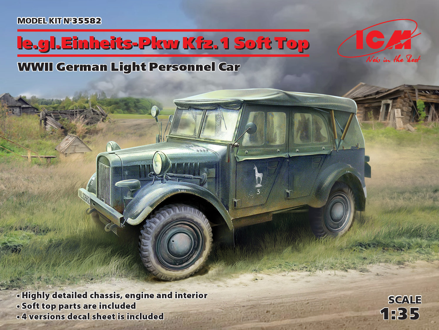 ICM 35582 1:35 le.gl. Einheitz-Pkw Kfz.1 Soft Top WWII German Light Pe ...
