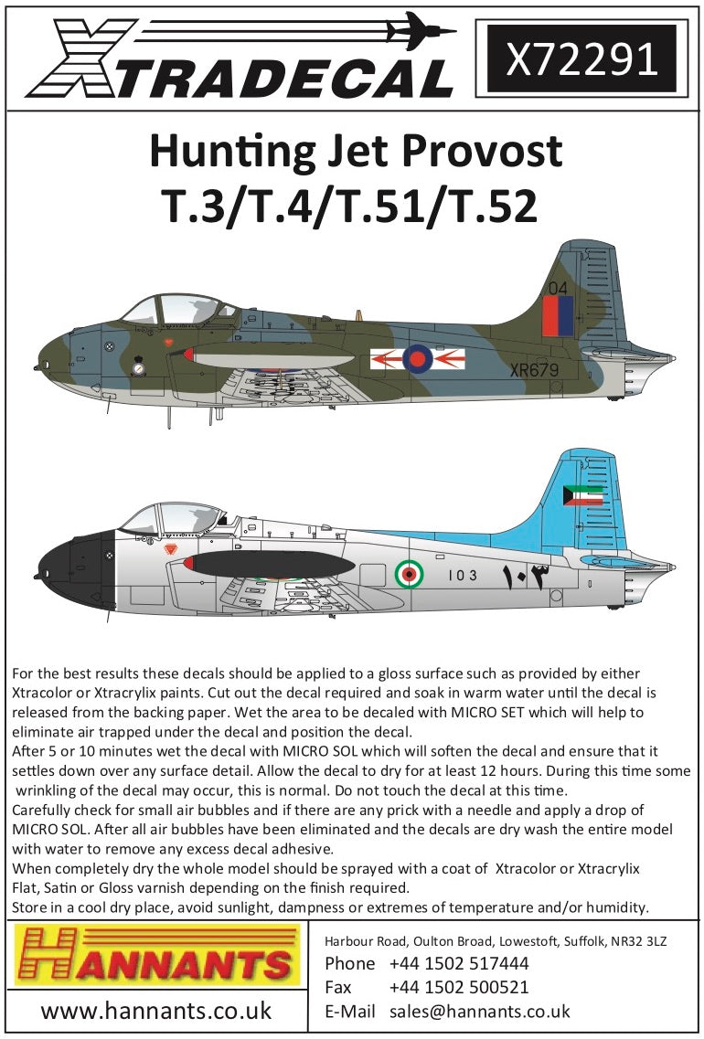Xtradecal 72291 1:72 BAC Jet Provost T.3/T.3a/T4/ T51/T52 – Puzzle Craft